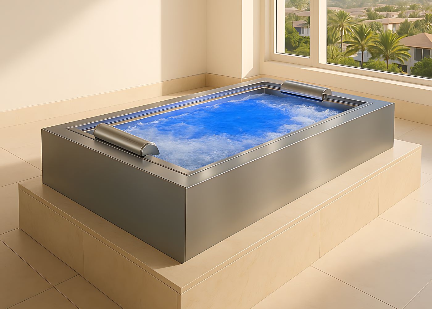 Rectangular Stainless Steel Spa 2-Persons Overflow Spa | Bain Nordique